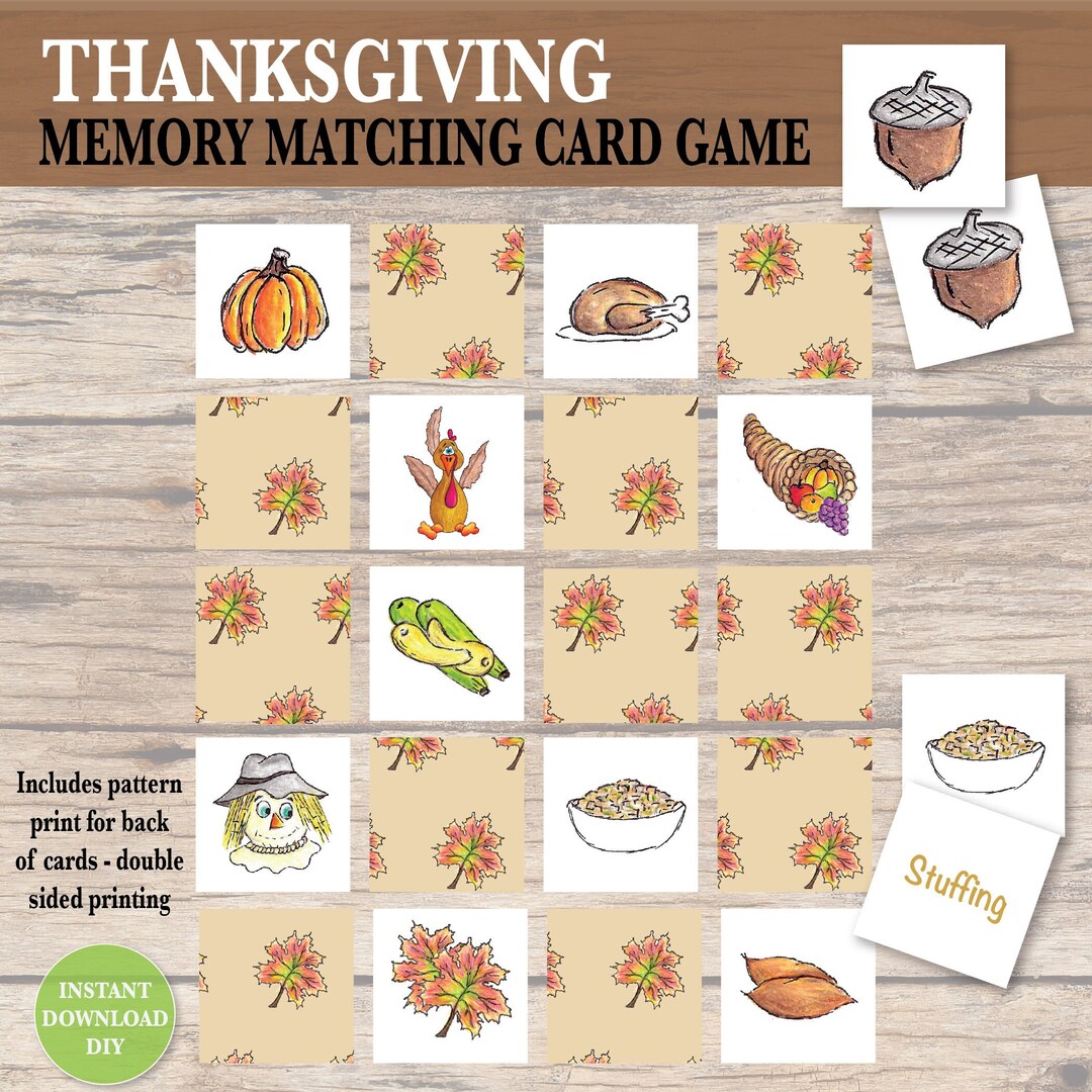 Printable Thanksgiving Concentration and Memory Match Card Game. Memory ...