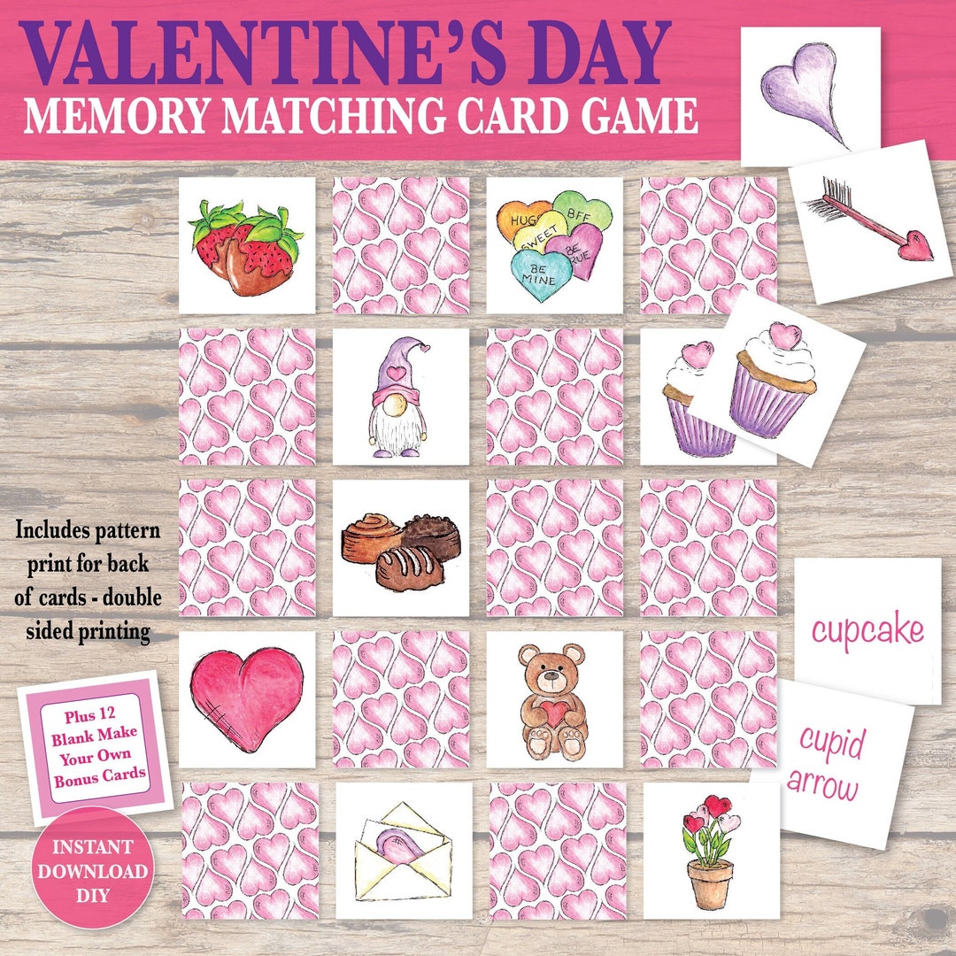 Valentines Memory Game, Valentines Activity, Valentines Printables ...