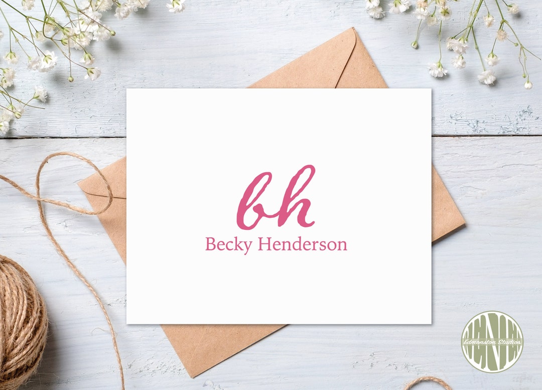 Personalized Monogram Note Cards, Set of 10, Notecard, Greeting Card ...