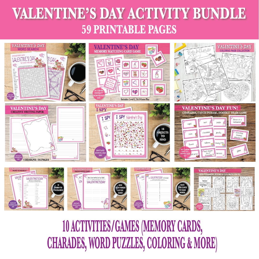 Valentines Day Printable Activity Bundle With Charades, Coloring Pages ...