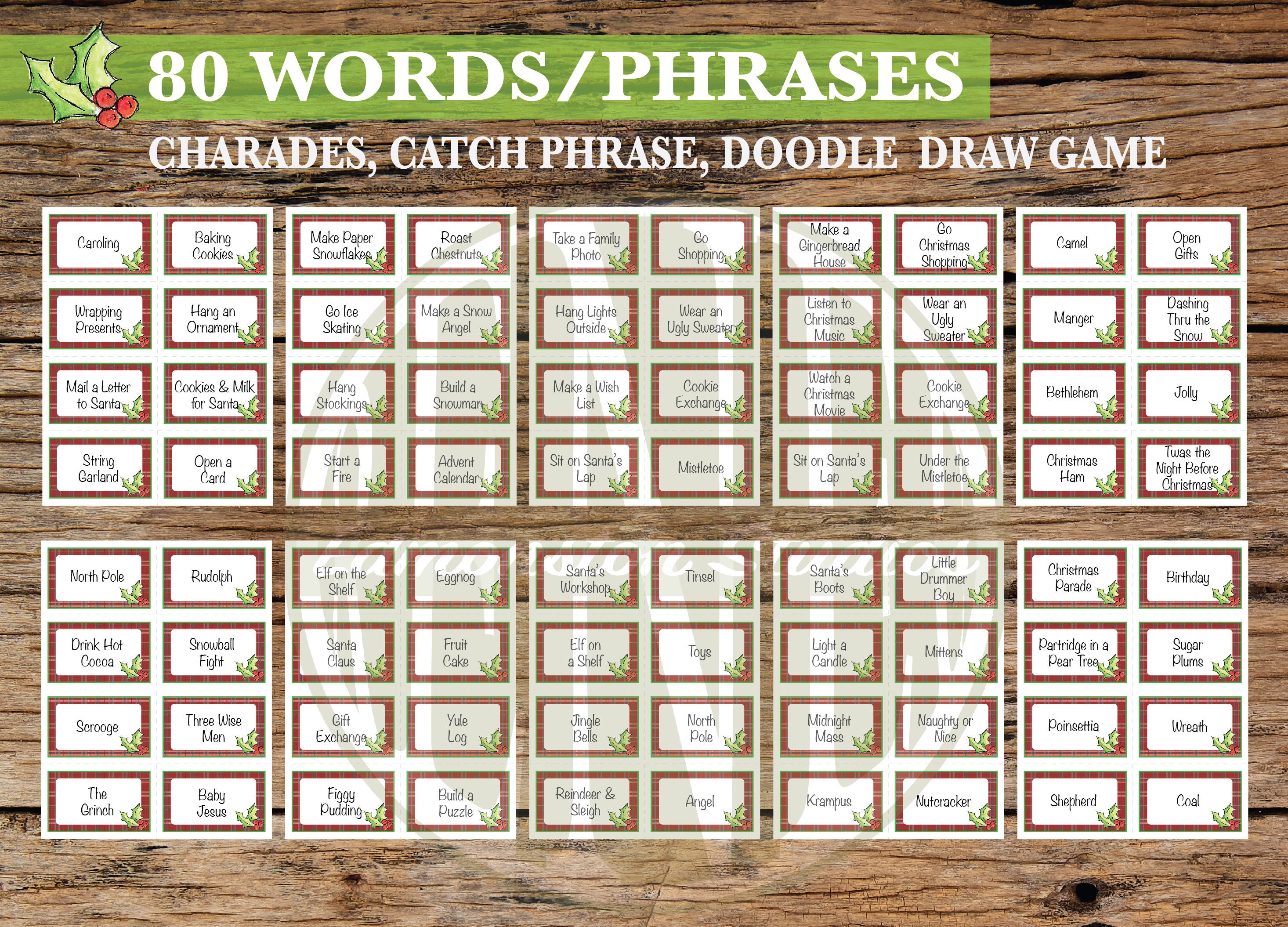 Christmas Charades, Pictionary, Catchphrase Games Printable Fun Game ...