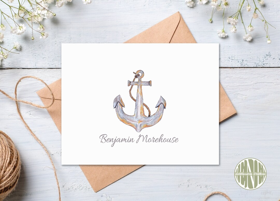 Personalized Anchor Note Cards, Set of 10, Beach Vibes Notecard ...