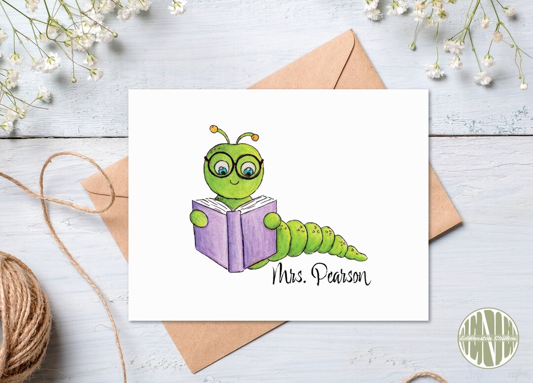 Personalized Bookworm Note Cards, Set of 10, Book Lover Notecard ...