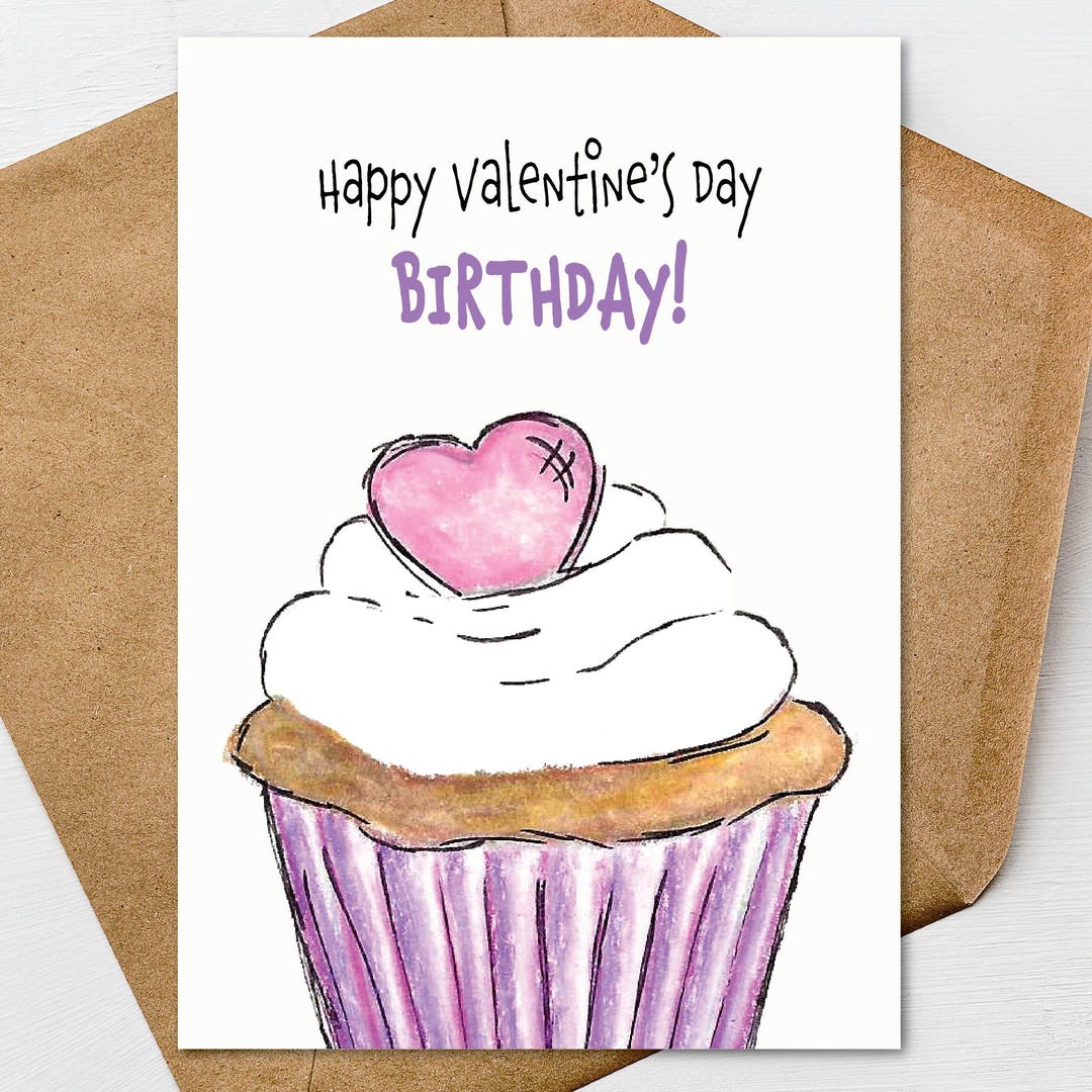 Happy Valentine's Day Birthday Card A7 5x7 on Textured Linen - Etsy