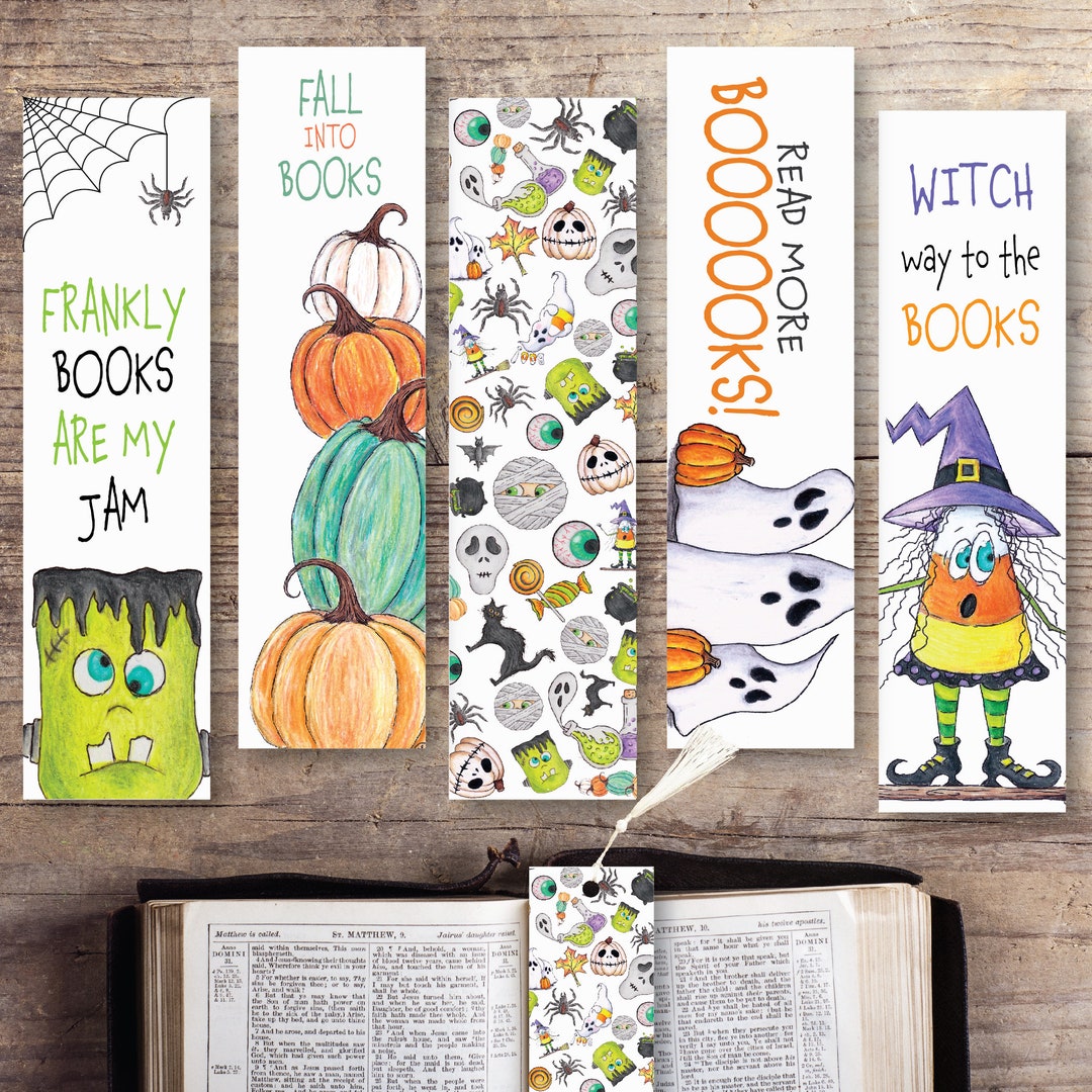 PRINTED Halloween Bookmark Set, Set of 5, Funny Cute Classroom ...