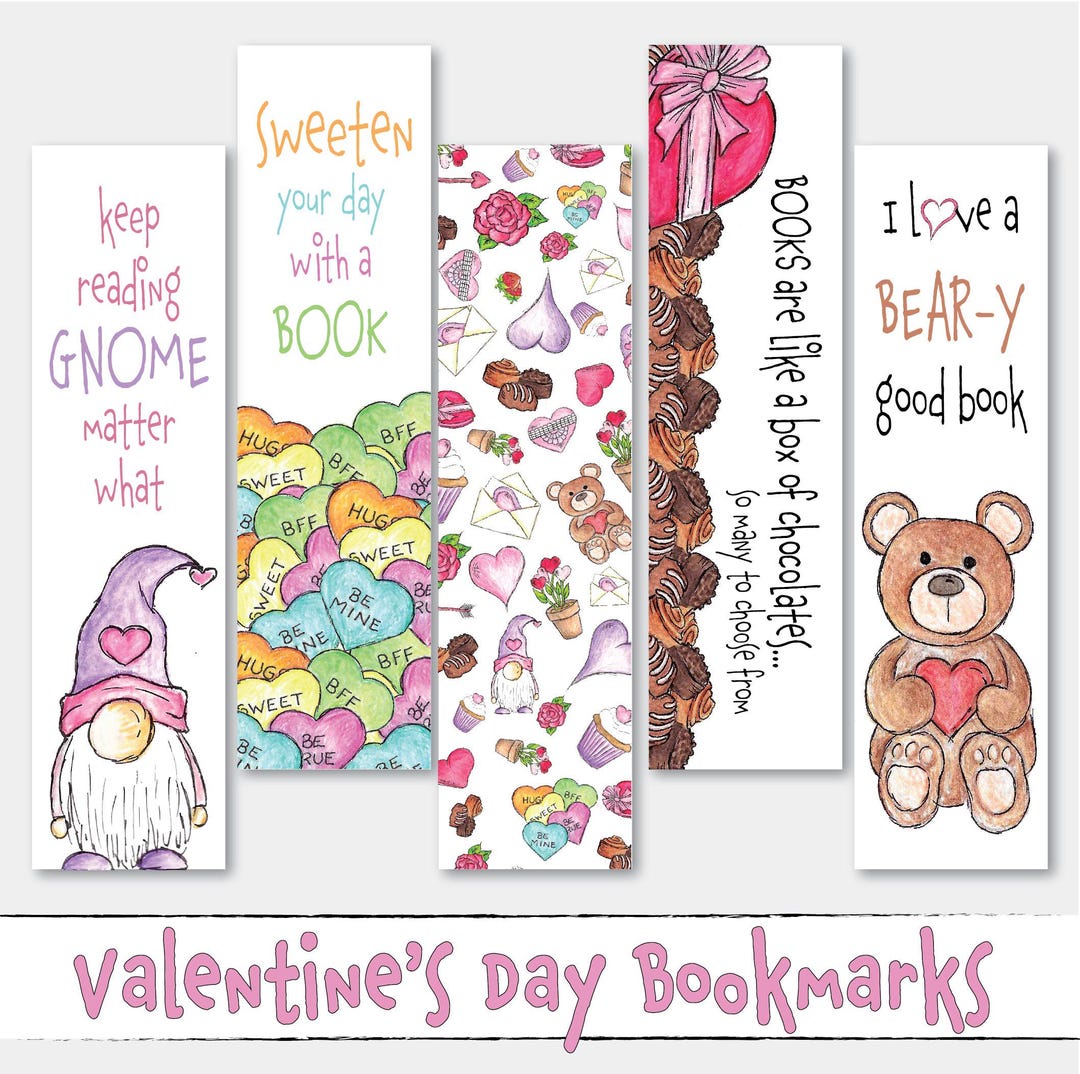 Valentine's Day Bookmarks Printable Valentines - Etsy