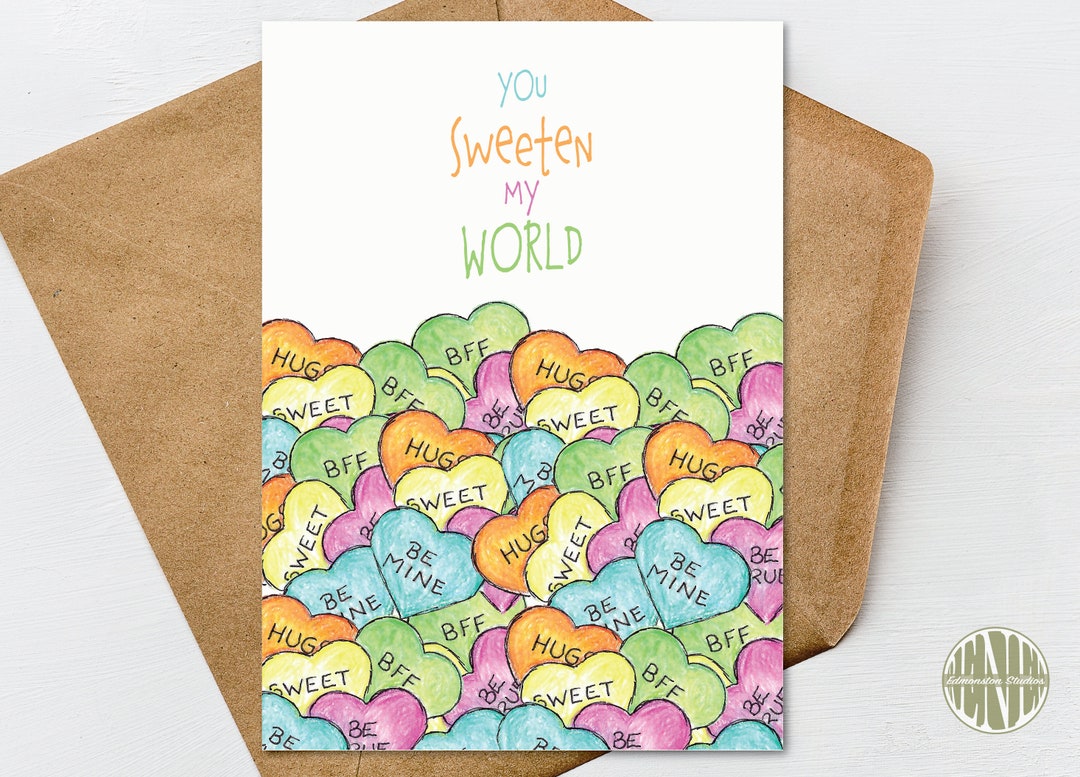 Valentines Day Conversation Heart Card, Candy Hearts Card, Valentines ...