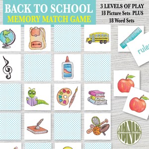 Printable Back to School Concentration Memory Match Card Game ...