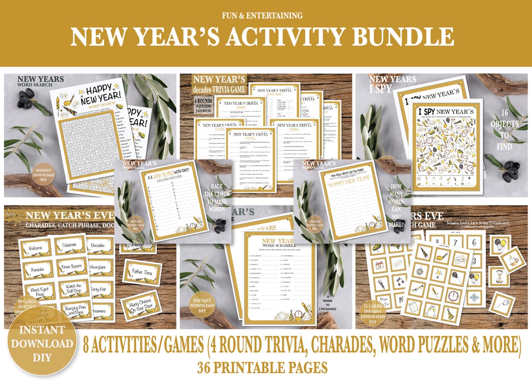 New Year's Game Bundle, Printable Activities, Games. Puzzles Instant ...