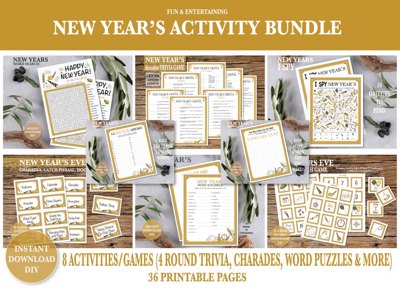 New Year's Game Bundle Printable Activities Games. - Etsy