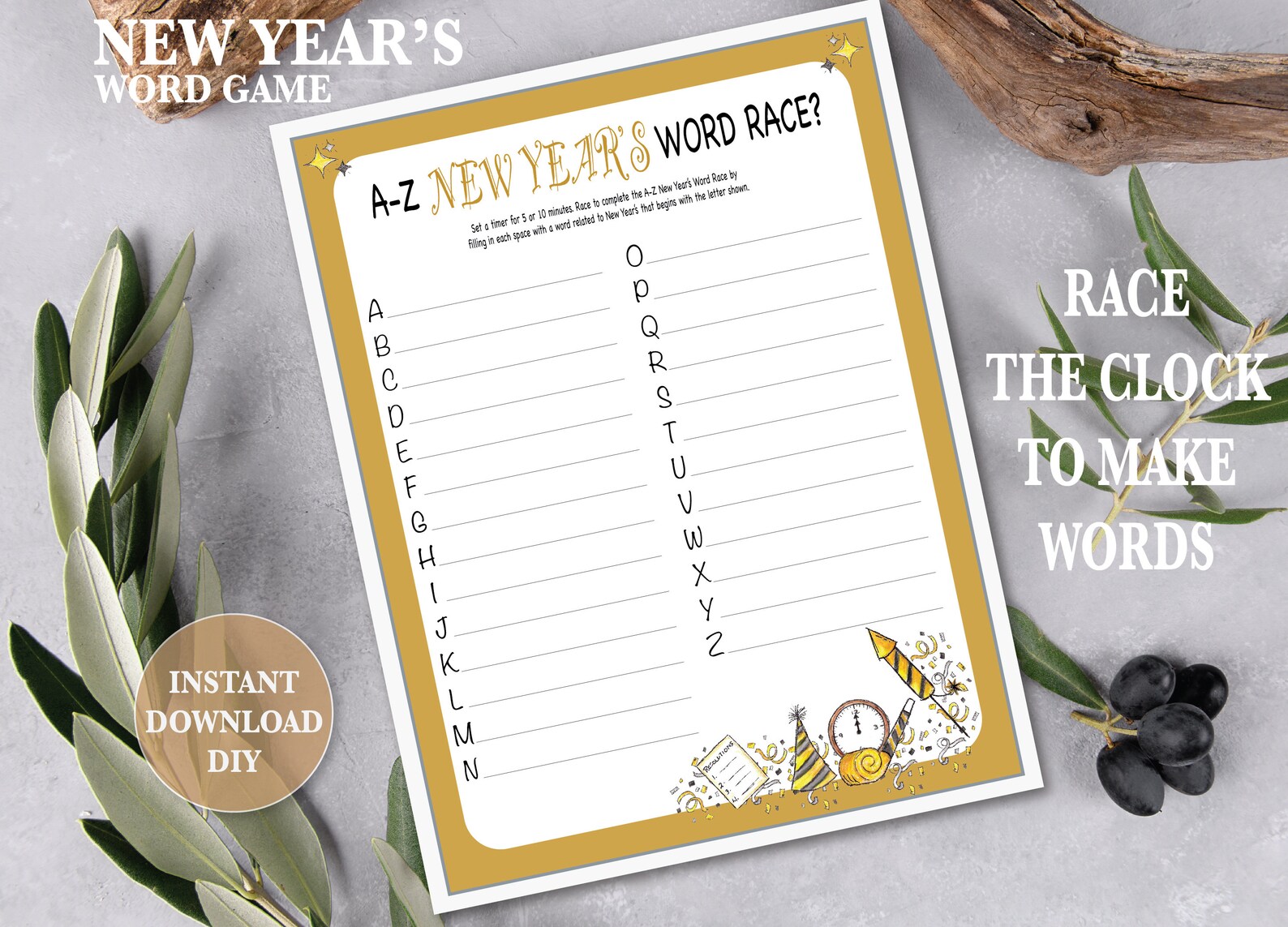 Happy New Year Word Puzzle A to Z Word Game Printable New Year's A-Z ...