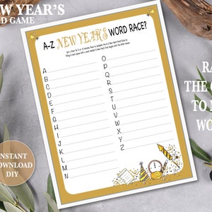 Happy New Year Word Puzzle A to Z Word Game Printable New Year's A-Z ...