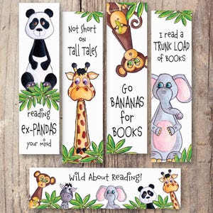 Printable Wild Zoo Animals Bookmark Set, Set of 5, Funny Cute Punny ...