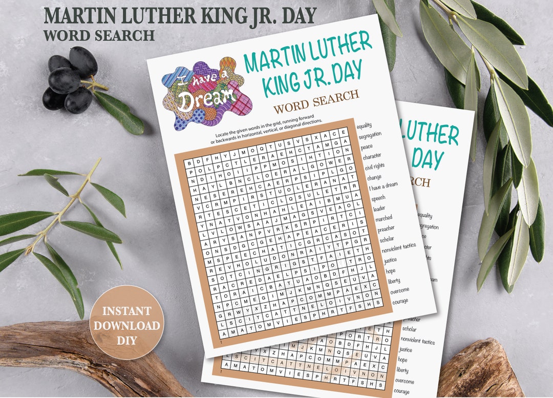 Martin Luther King Jr. Day Word Search Word Find Puzzle Printable Game ...
