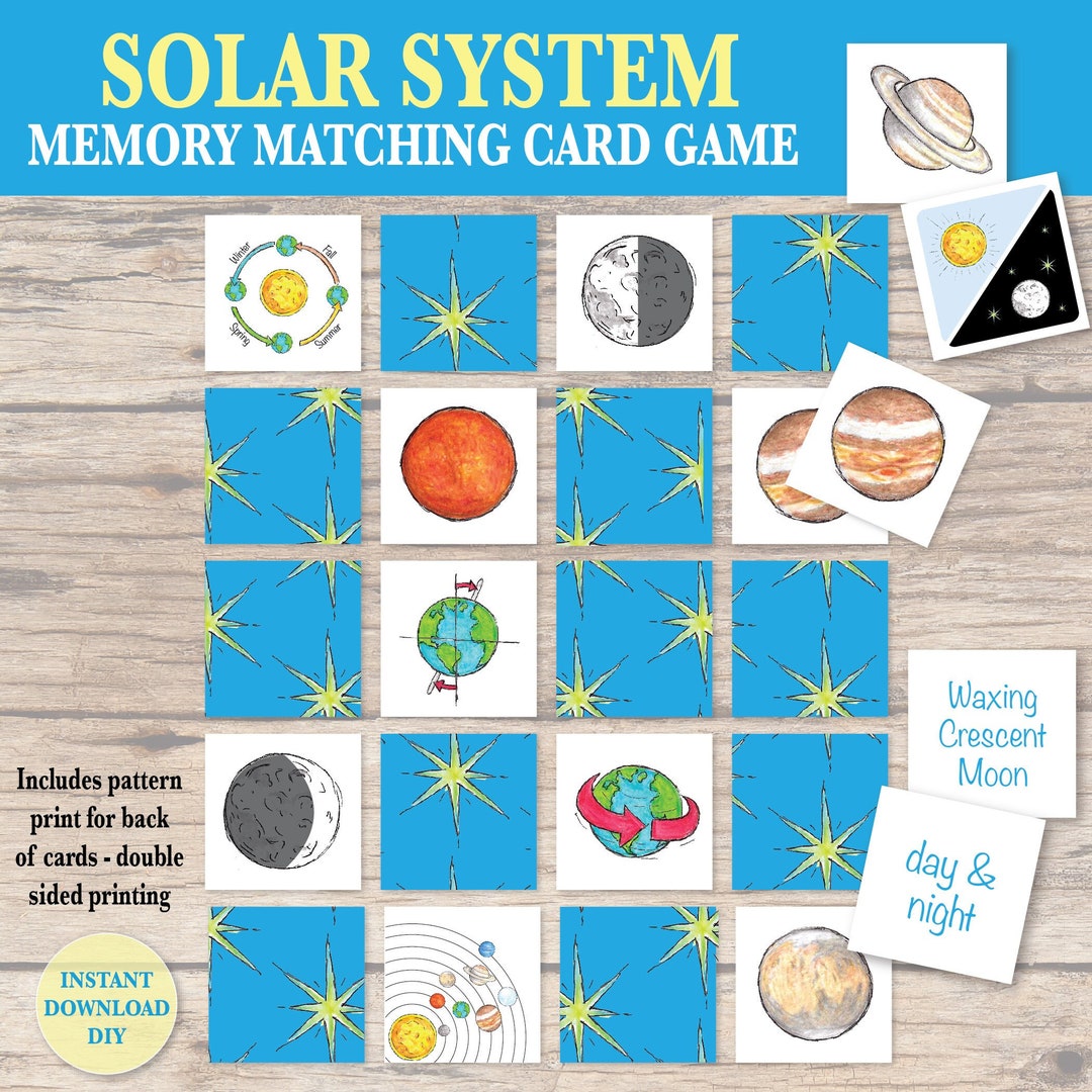 Printable Solar System Concentration Memory Match Card Game, Earth ...