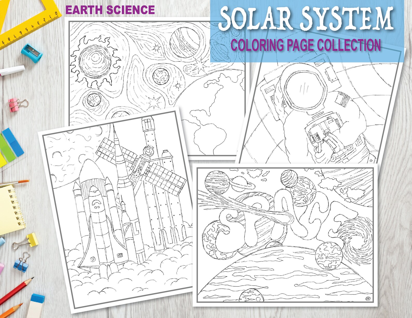 Solar System Planets Space Coloring Pages, 4 Coloring Sheets, Printable ...