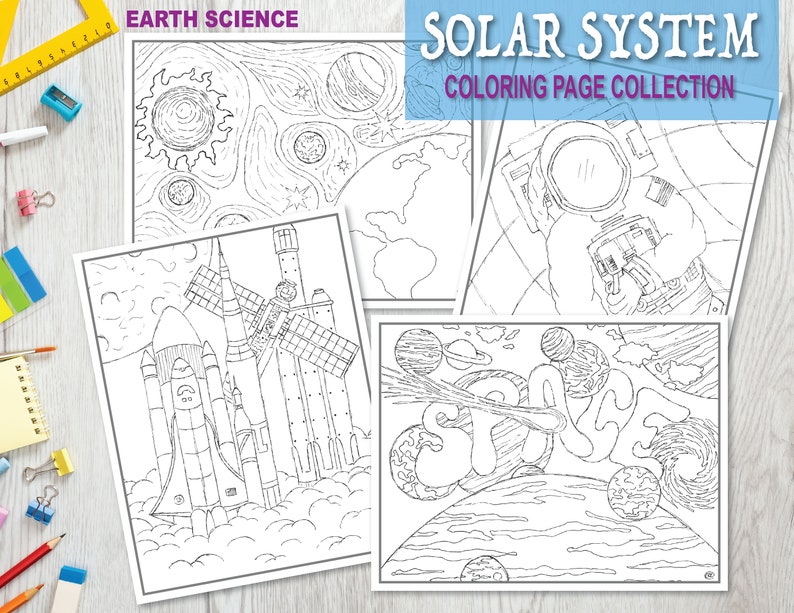 Solar System Planets Space Coloring Pages, 4 Coloring Sheets, Printable ...