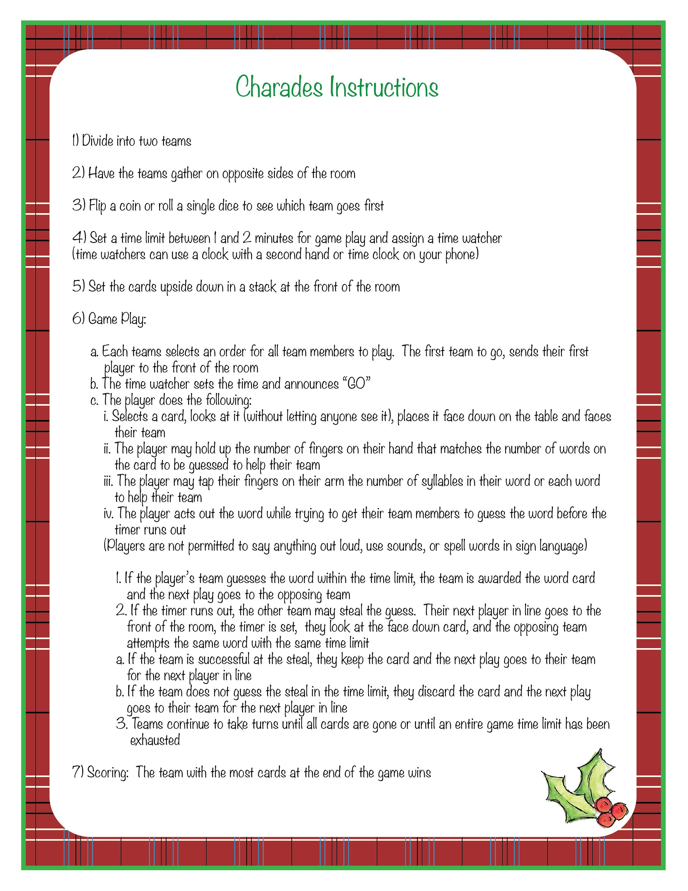 Christmas Charades, Pictionary, Catchphrase Games Printable Fun Game ...