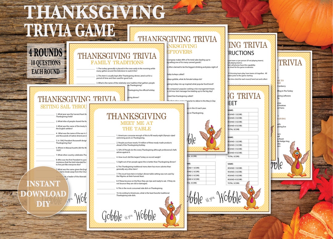 Thanksgiving Trivia Game 4 Rounds 40 Questions Printable Game for ...