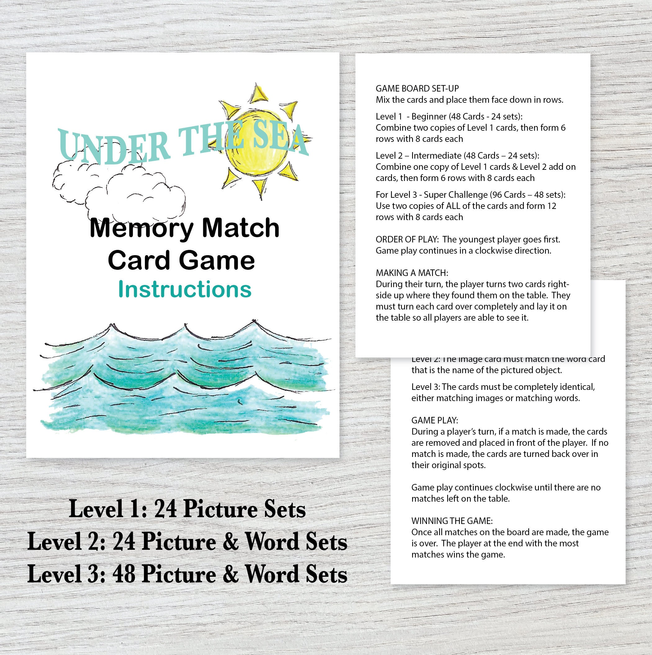 Printable Under the Sea Concentration and Memory Match Card Game, Ocean ...