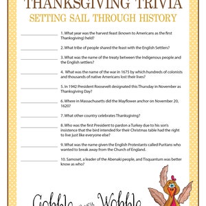 Thanksgiving Trivia Game 4 Rounds 40 Questions Printable Game for ...