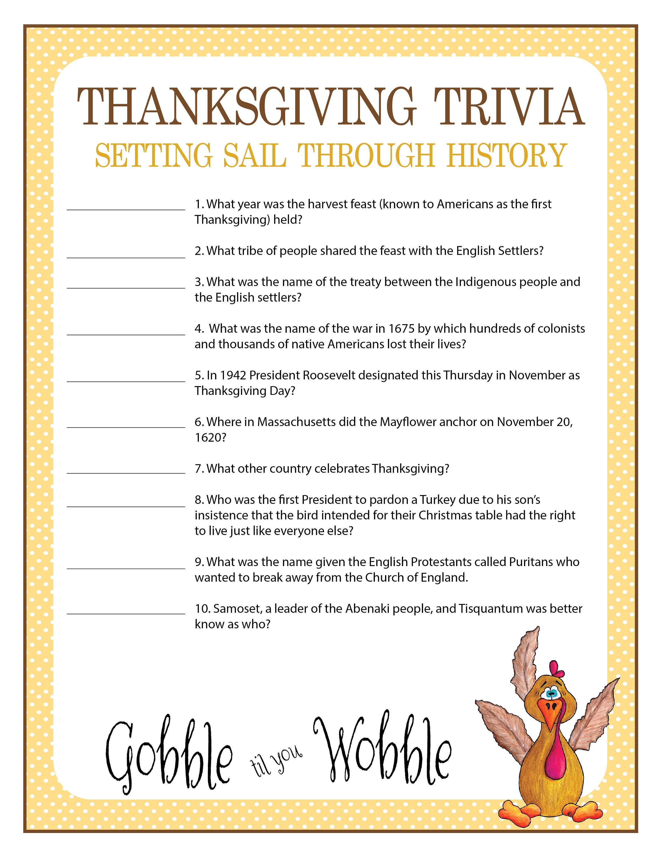 Thanksgiving Trivia Game 4 Rounds 40 Questions Printable Game - Etsy