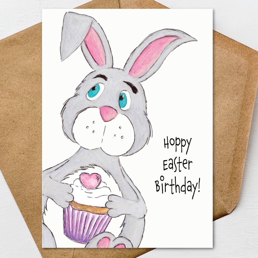 Printable Hoppy Easter Birthday Bunny Greeting Card - Etsy