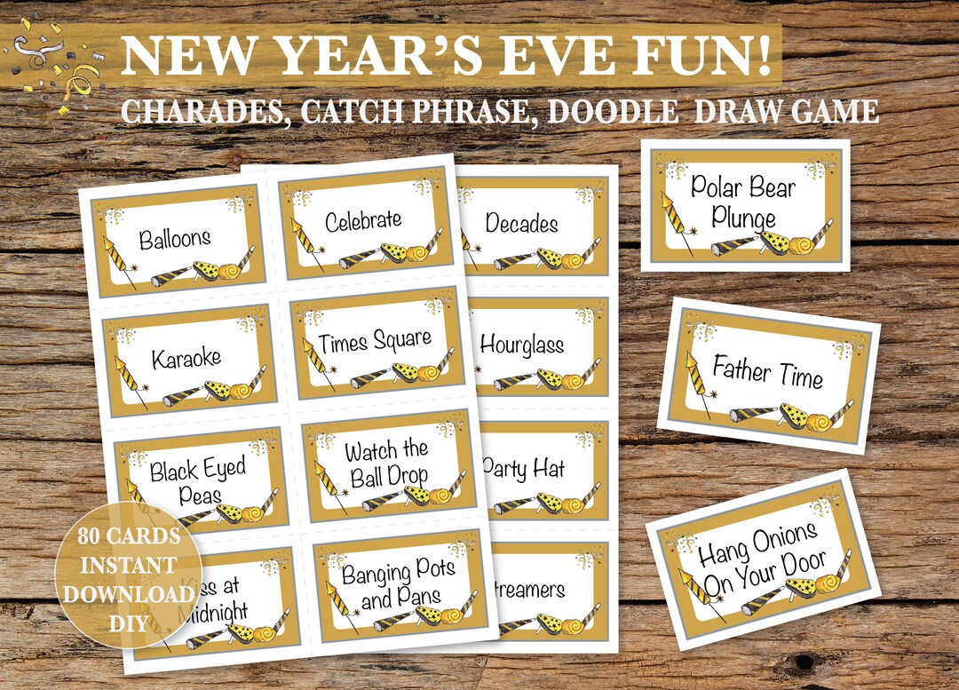 New Year's Eve Party Charades, Pictionary, Catchphrase Games Printable ...