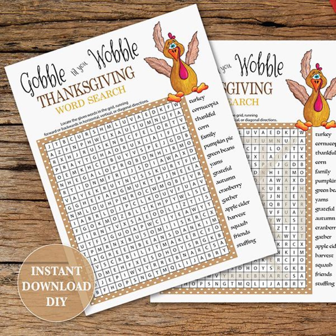Thanksgiving Word Search Printable Turkey Dinner Search and Find ...