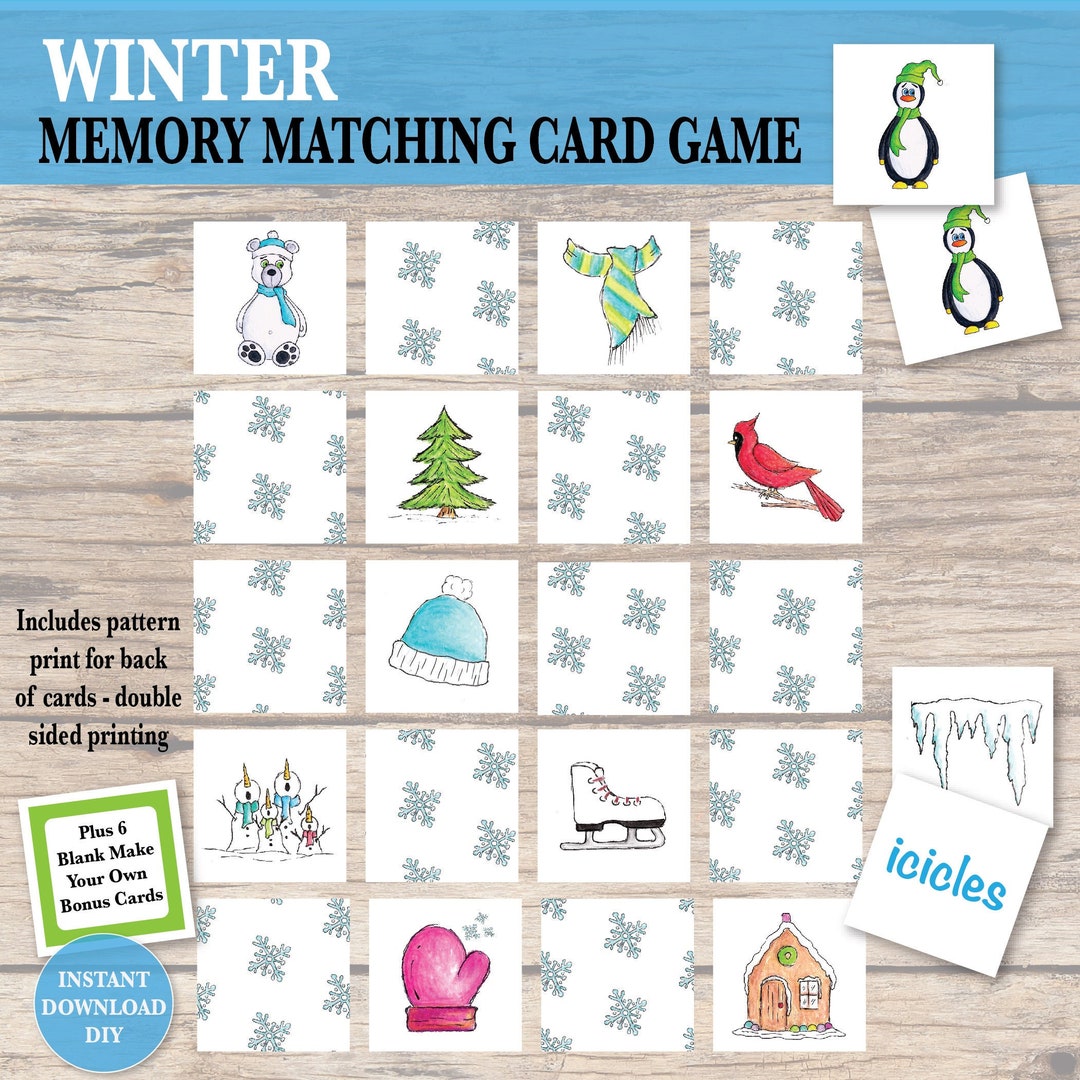 Printable Winter Concentration and Memory Match Card Game. Memory Card ...