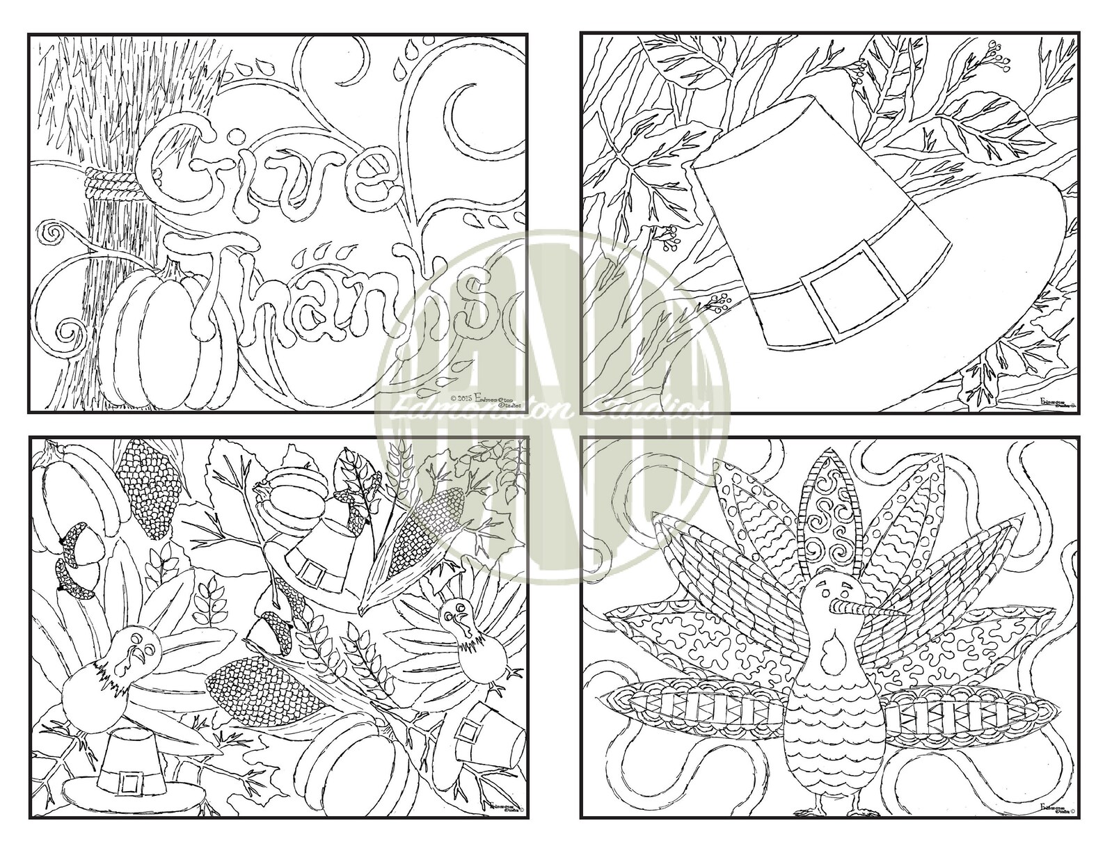 THANKSGIVING Coloring Pages 4 Coloring Sheets Printable - Etsy