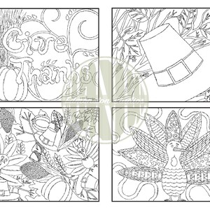THANKSGIVING Coloring Pages, 4 Coloring Sheets, Printable, Hand ...