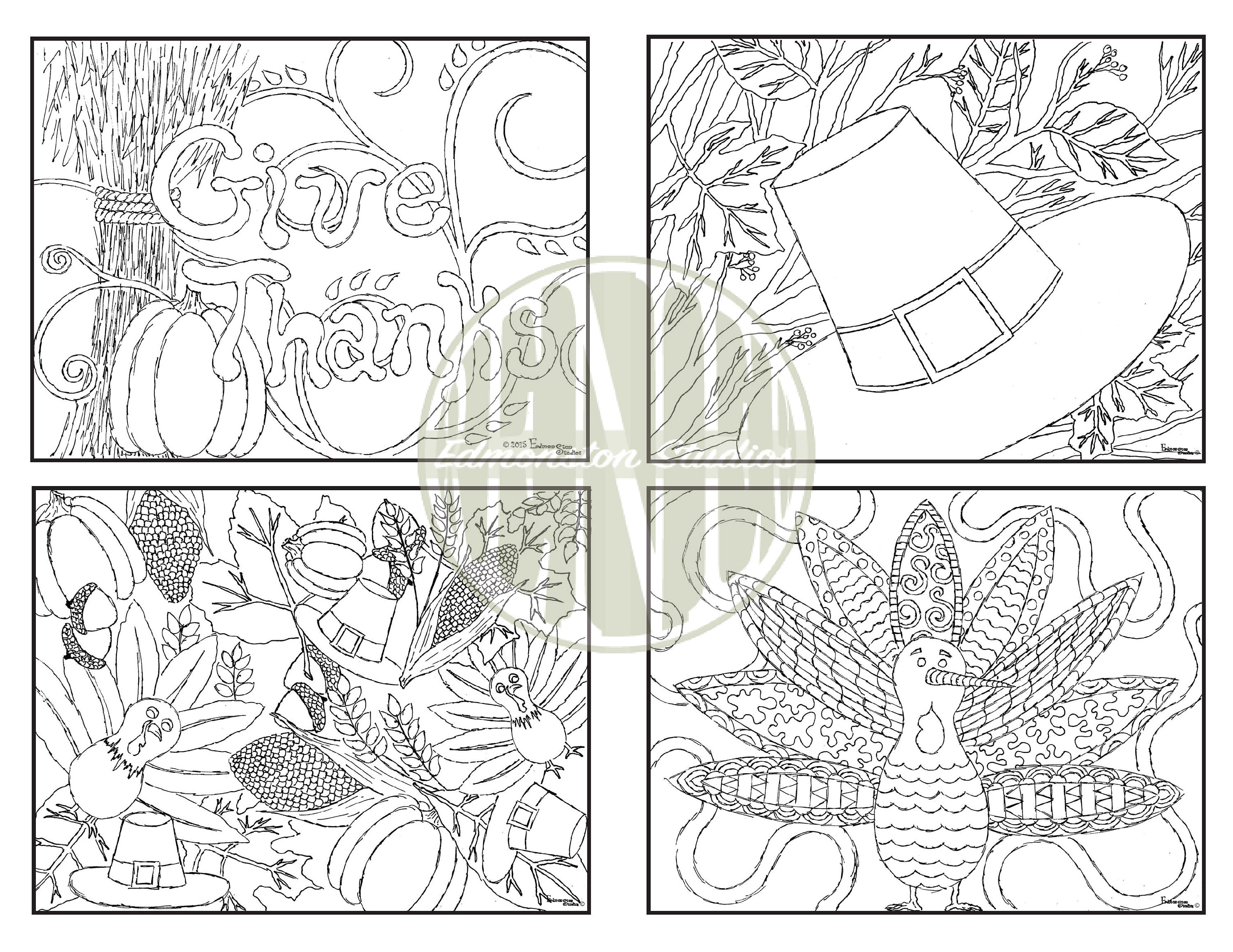 THANKSGIVING Coloring Pages 4 Coloring Sheets Printable - Etsy
