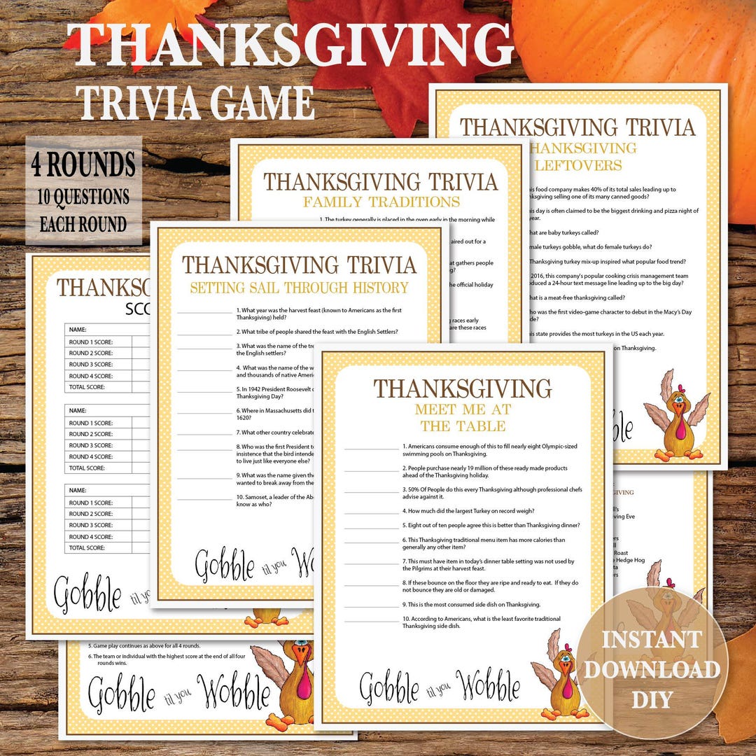 Thanksgiving Trivia Game 4 Rounds 40 Questions Printable Game for ...