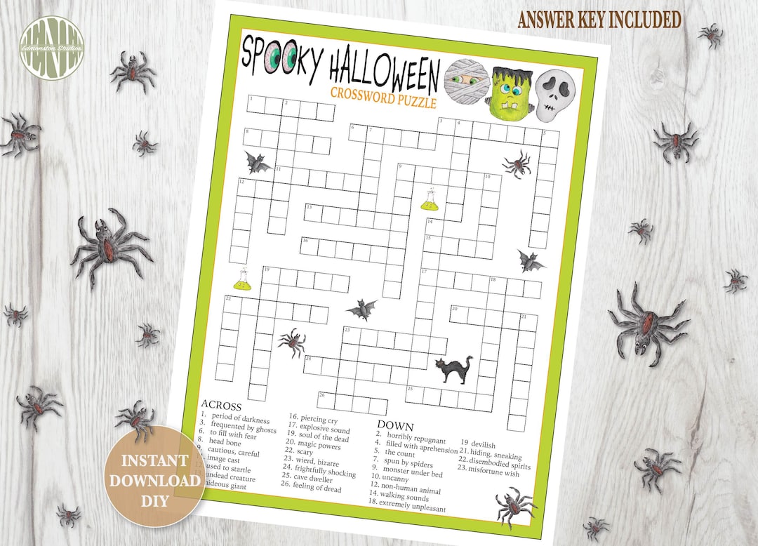 Halloween Spooky Crossword Puzzle Printable Game Activity for Classroom ...