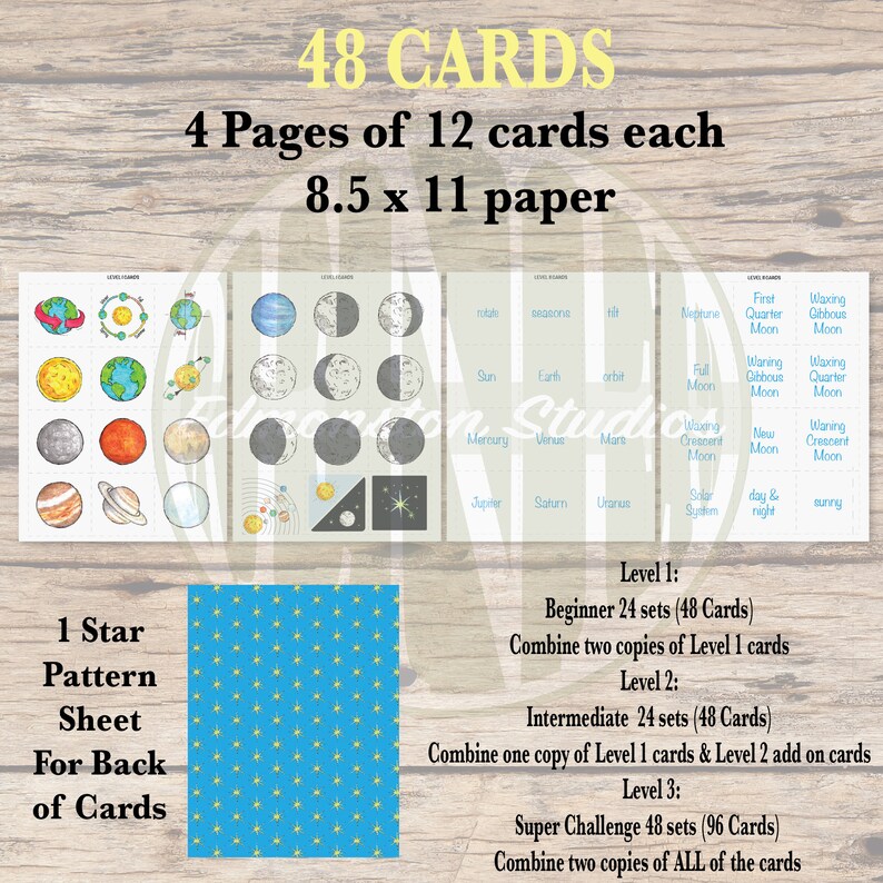 Printable Solar System Concentration Memory Match Card Game, Earth ...