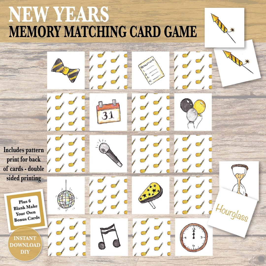 Printable New Year's Eve Concentration and Memory Match Card Game ...