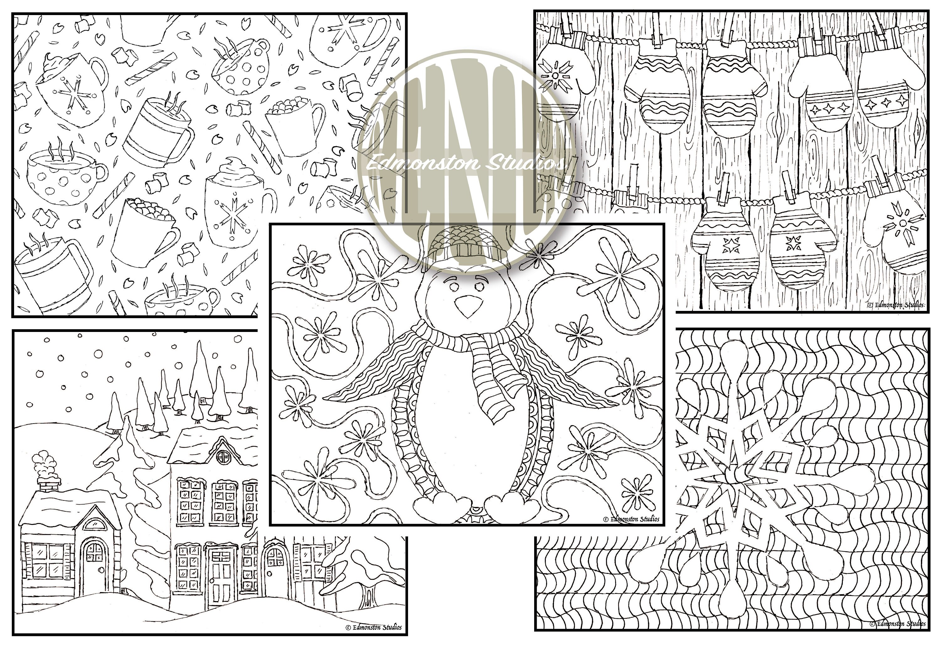 WINTER SEASON Coloring Pages, 5 Coloring Sheets, Printable, Hand ...