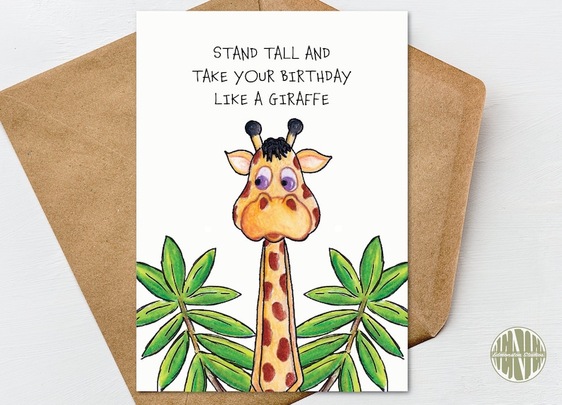 Giraffe Birthday Card Funny Greeting Card Cute Birthday - Etsy