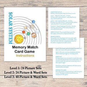 Printable Solar System Concentration Memory Match Card Game, Earth ...