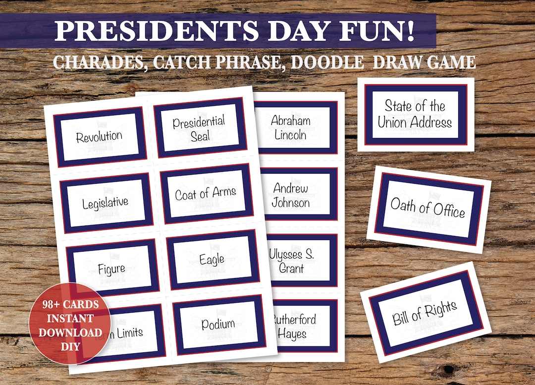 Presidents Day Charades, Pictionary, Catchphrase Games Printable Fun ...