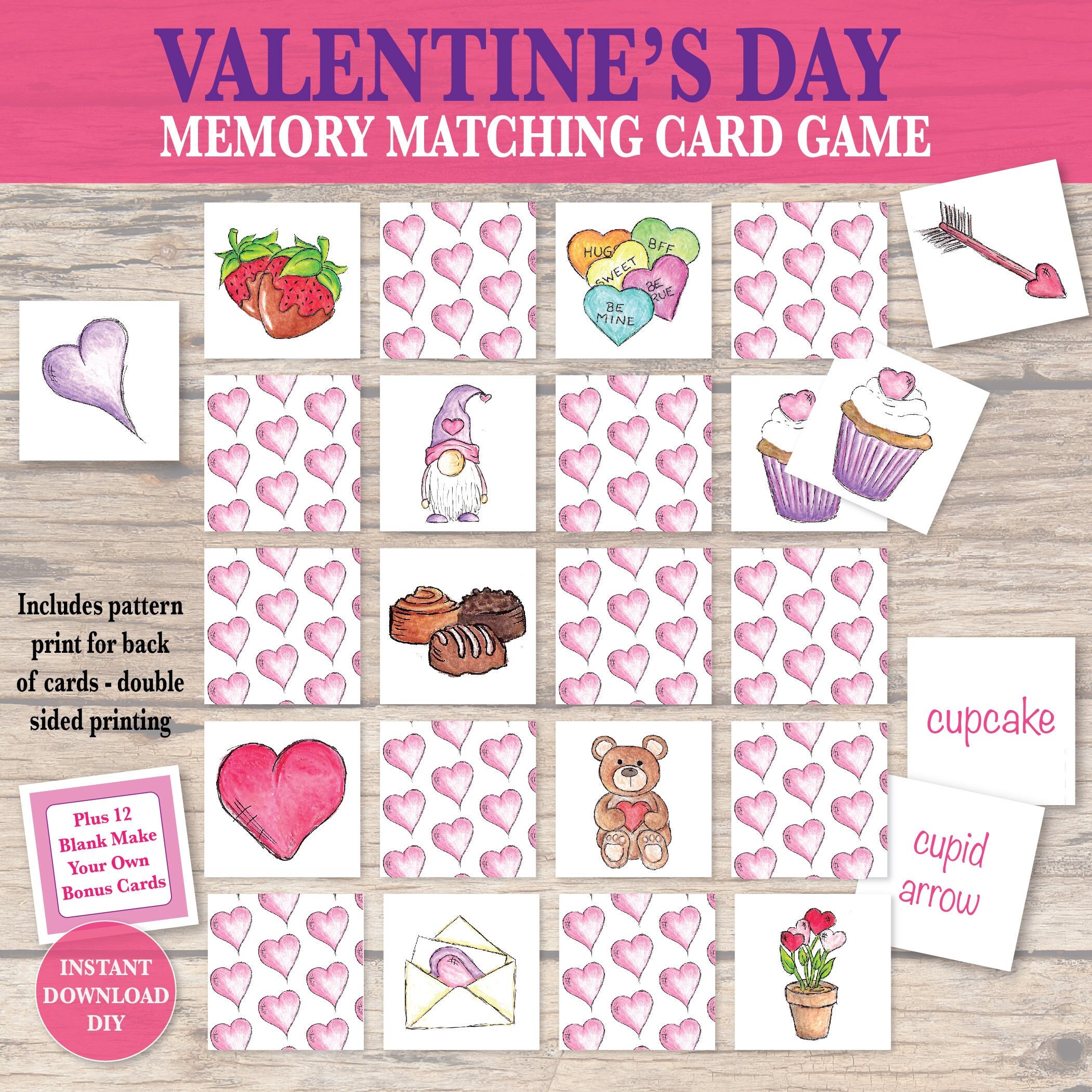 Valentines Memory Game, Valentines Activity, Valentines Printables ...