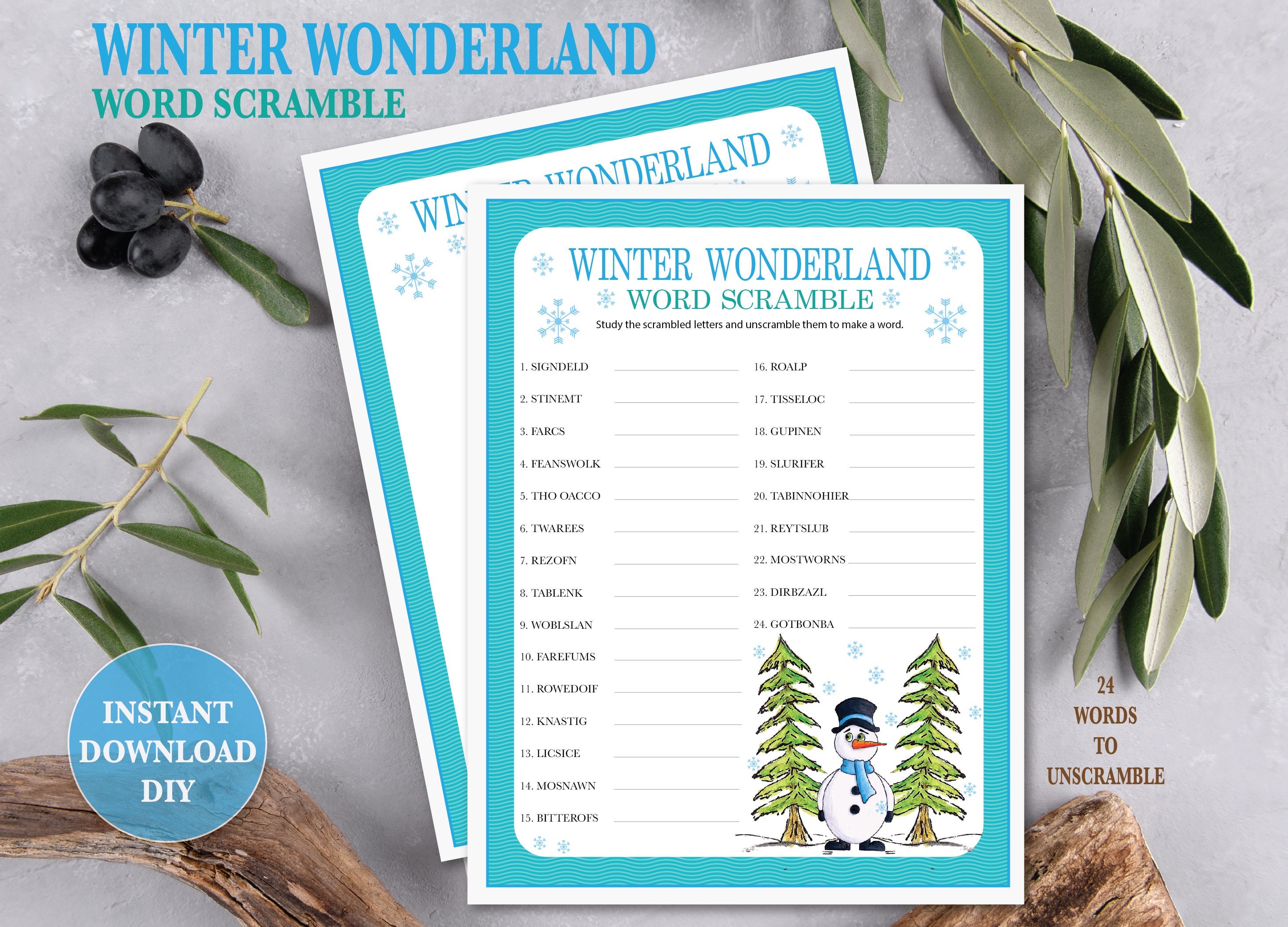 Snowman Word Scramble Printable 24 Winter Wonderland Puzzle Activity ...