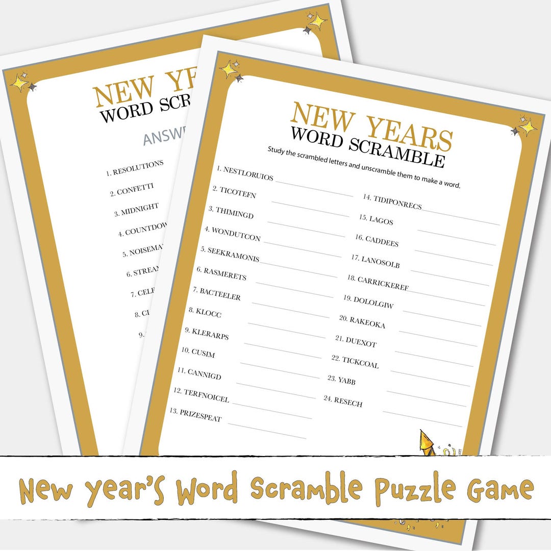 Happy New Years Word Scramble Printable Puzzle Game - Etsy