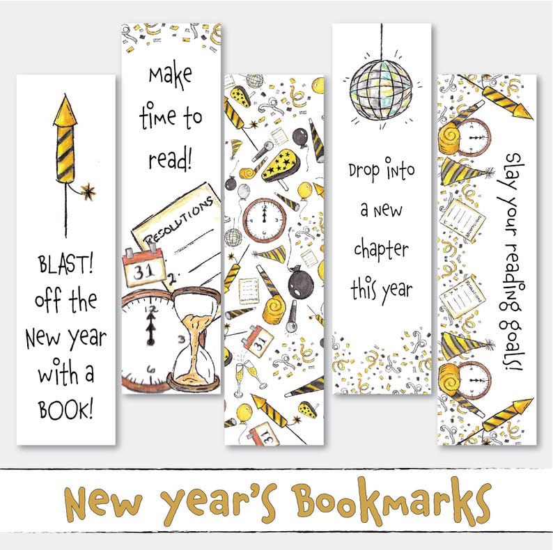 Printable New Years Bookmark Set, Set of 5 - Etsy