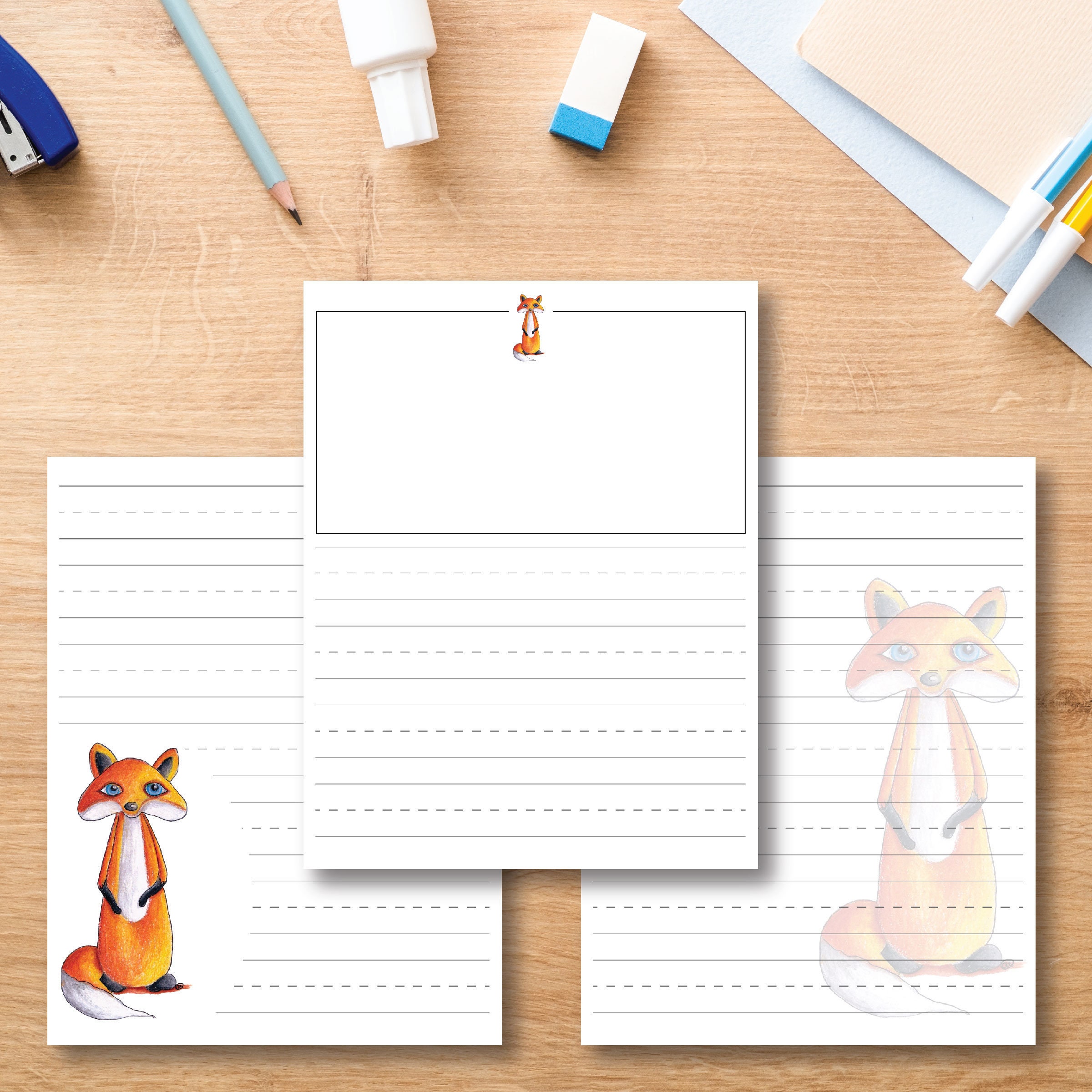 Writing Paper for Kids Fox Printable Penmanship Paper | Etsy