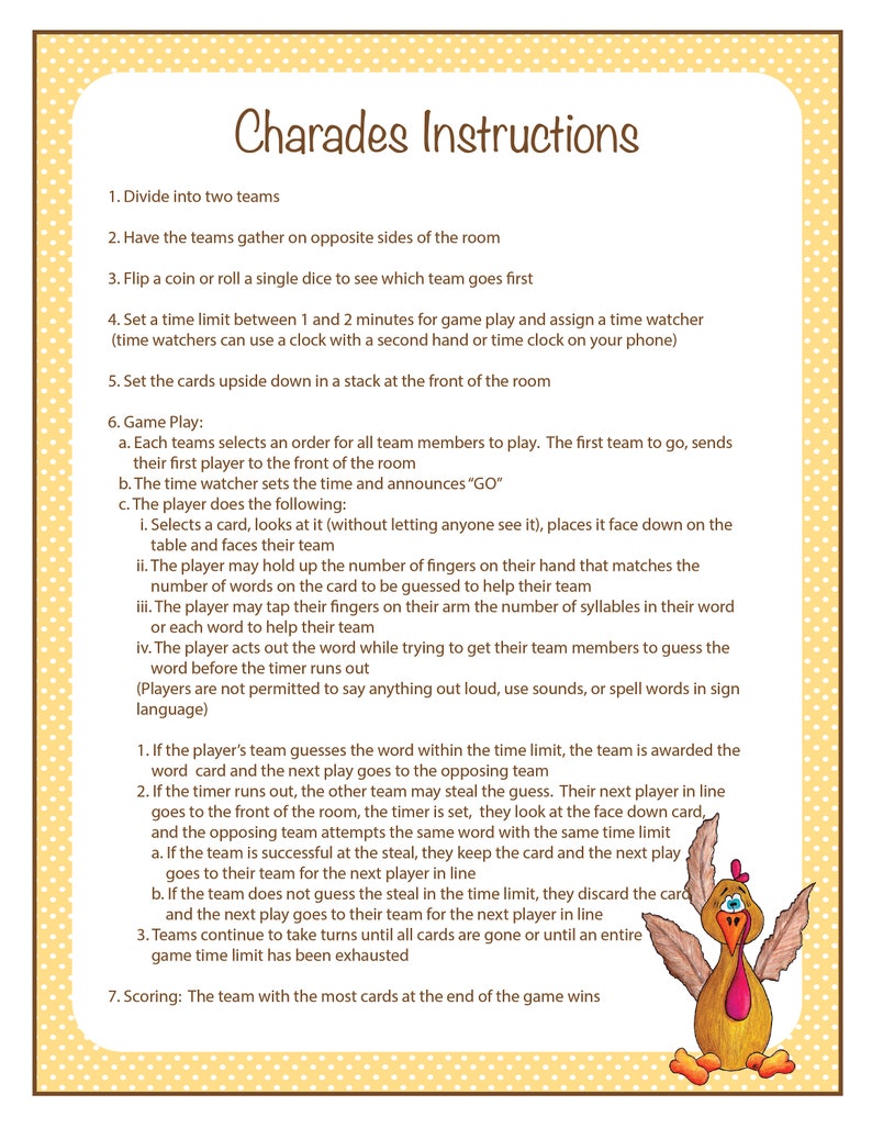 Thanksgiving Charades and Doodle Draw Pictionary Games - Etsy