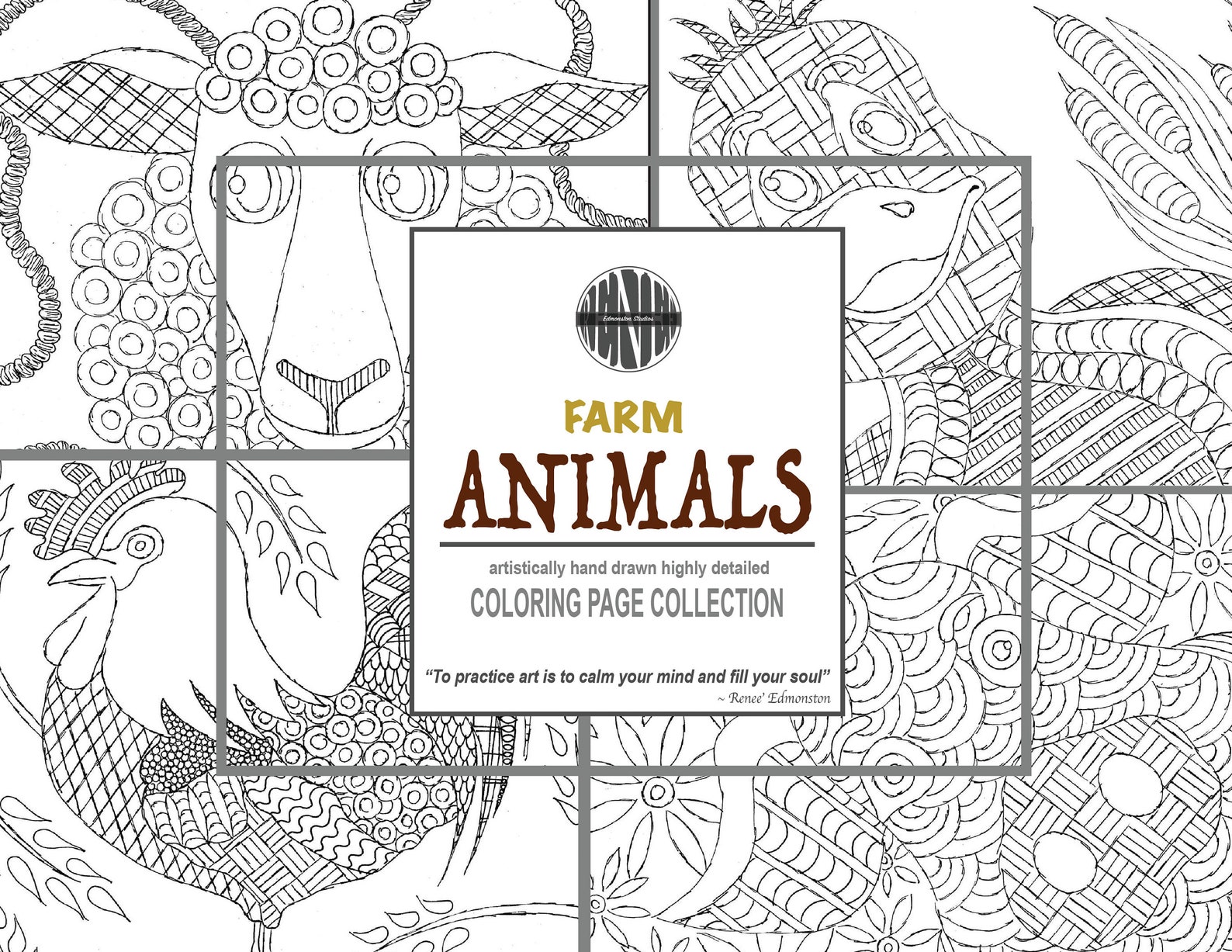 FARM ANIMAL Coloring Pages, 6 Coloring Sheets, Printable, Hand ...