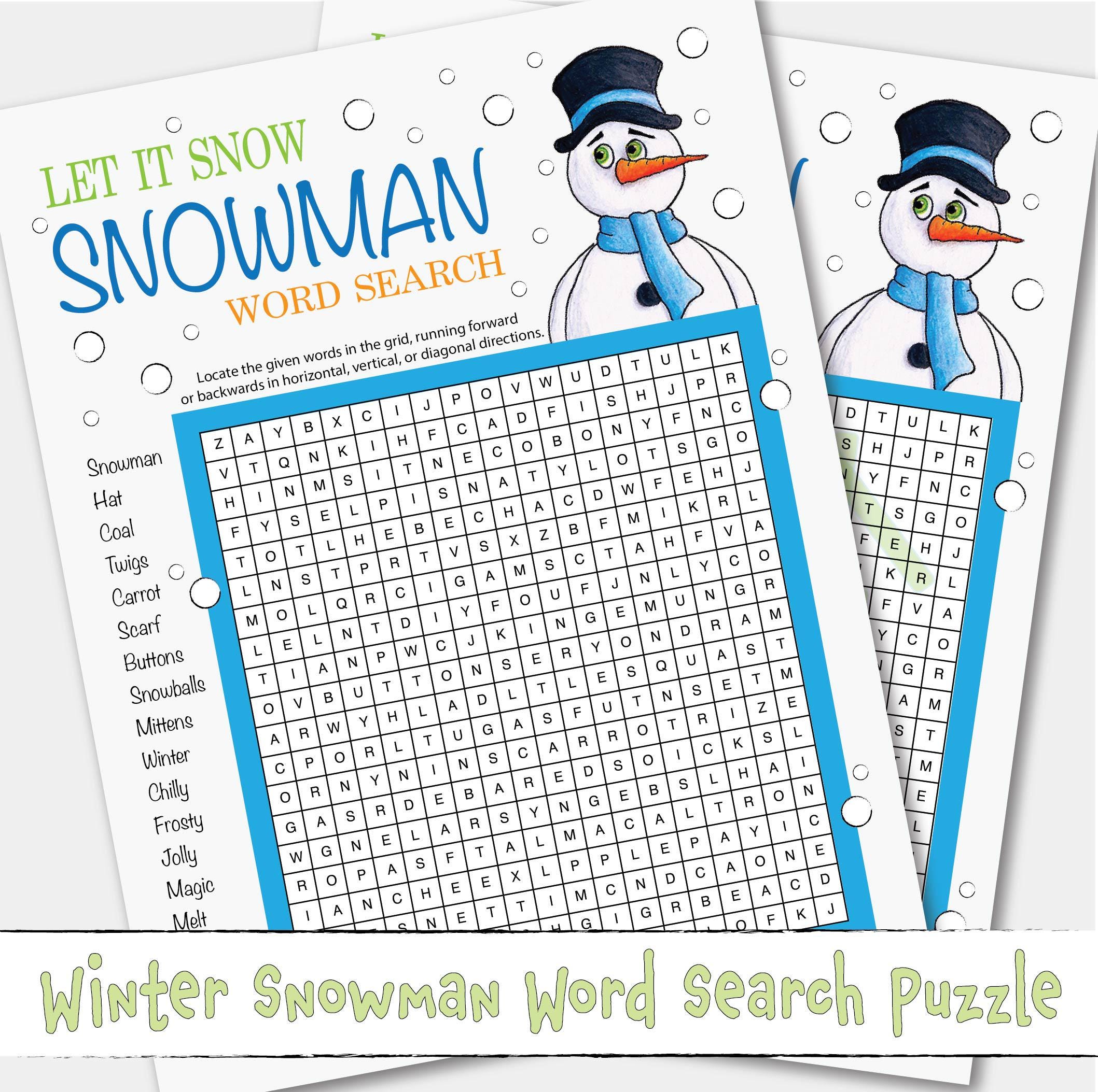 Snowman Winter Word Search Look and Find Puzzle Game Activity Printable ...