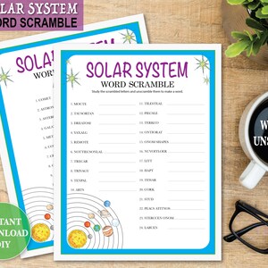 Solar System Word Scramble Planet Puzzle Space Word Game Printable ...